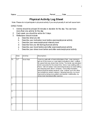 Fillable Online Physical Activity Log Sheet Fax Email Print - pdfFiller