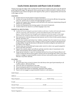 Fillable Online Coach, Parent, Spectator and Player Code of Conduct Fax ...