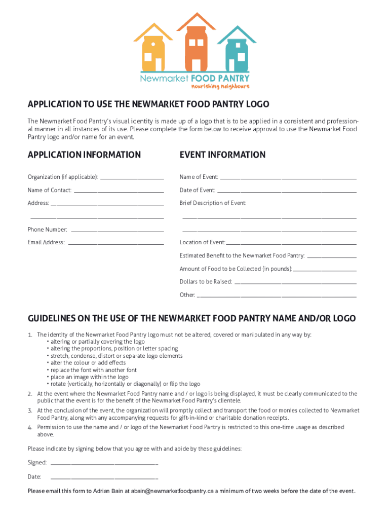Fillable Online application to use the newmarket food pantry logo Fax ...