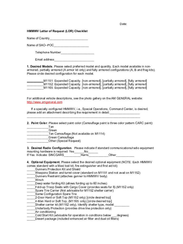 Fillable Online GENERIC LETTER OF REQUEST (LOR) CHECKLIST Fax Email Print - pdfFiller