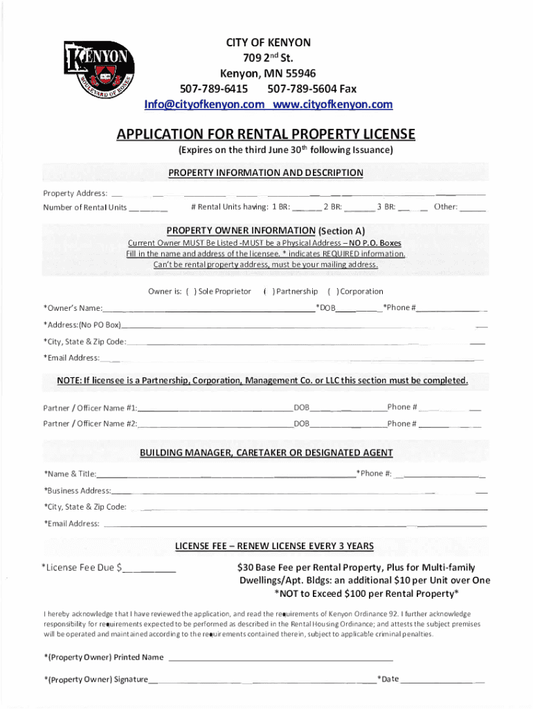 Fillable Online APPLICATION FOR RENTAL PROPERTY LICENSE Fax Email Print ...