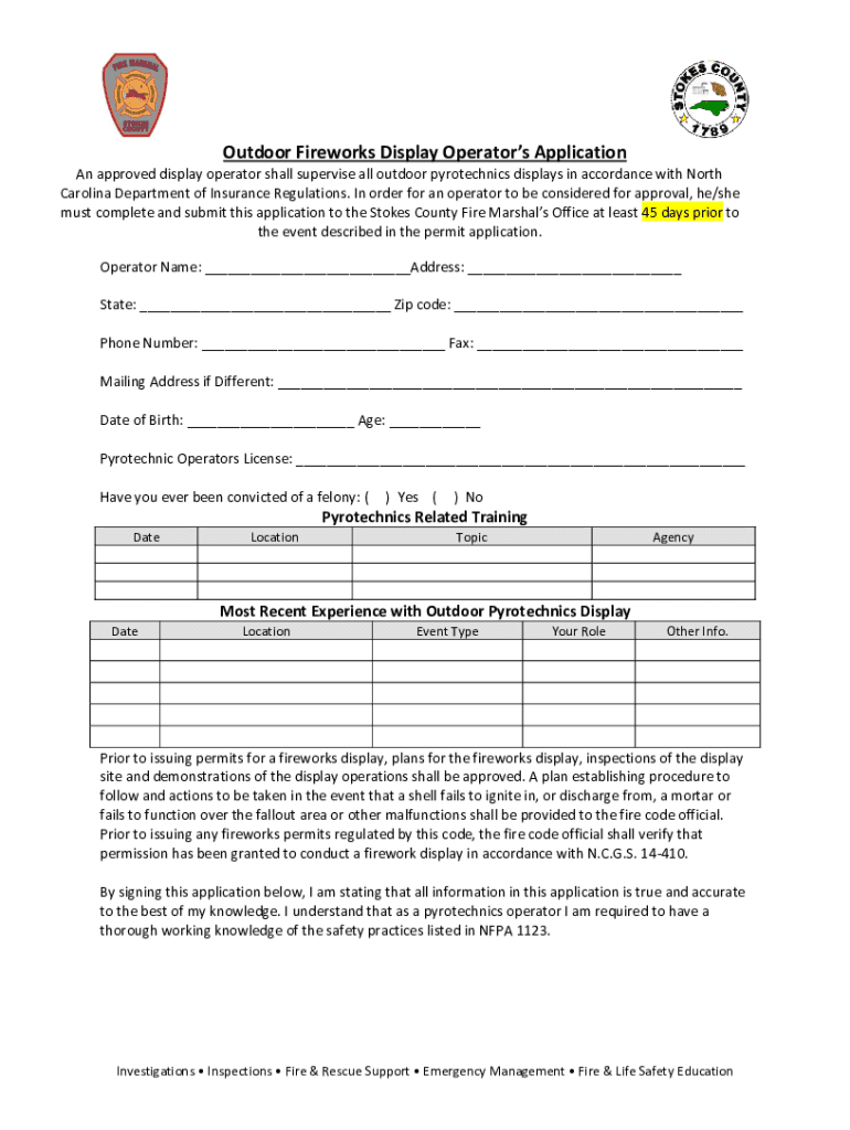 Fillable Online Outdoor Fireworks Display Operator's Application Fax ...