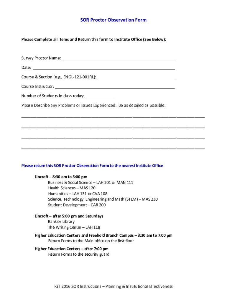 Fillable Online SOR Proctor Observation Form Fax Email Print - pdfFiller