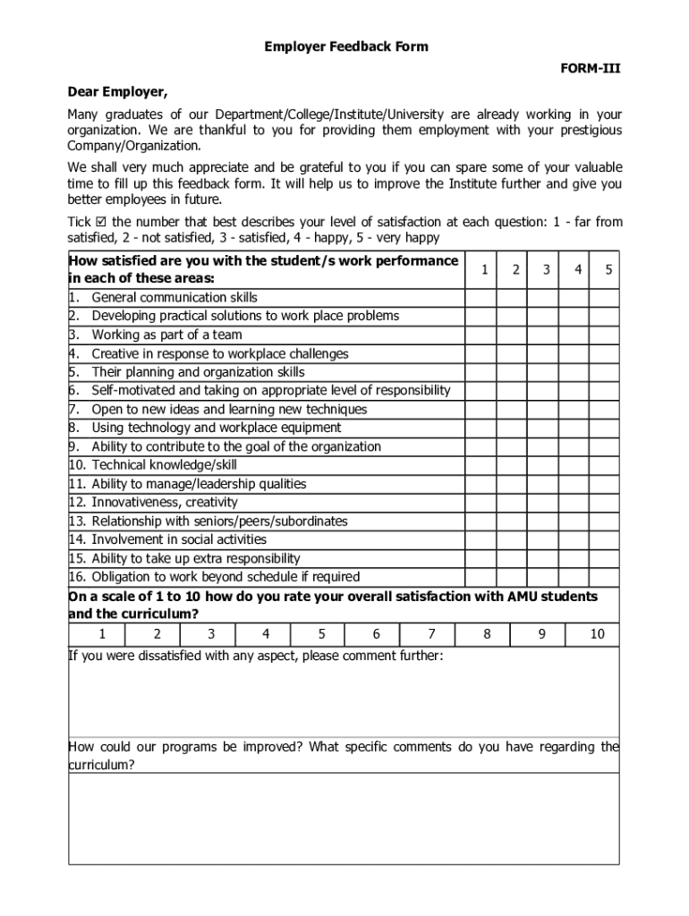 Fillable Online Employers Feedback Form Fax Email Print - pdfFiller