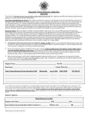 Fillable Online Dependent Tuition Remission Application 2020-2021 Fax ...