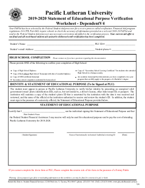 Fillable Online 2019-2020 Statement of Educational Purpose Verification ... Fax Email Print ...