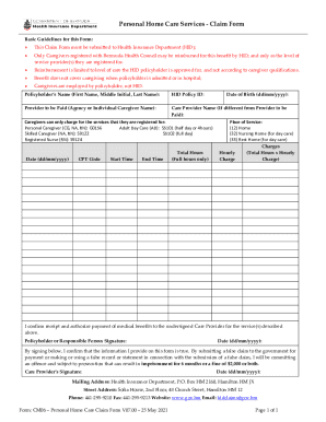 Fillable Online Personal Home Care Services - Claim Form Fax Email ...