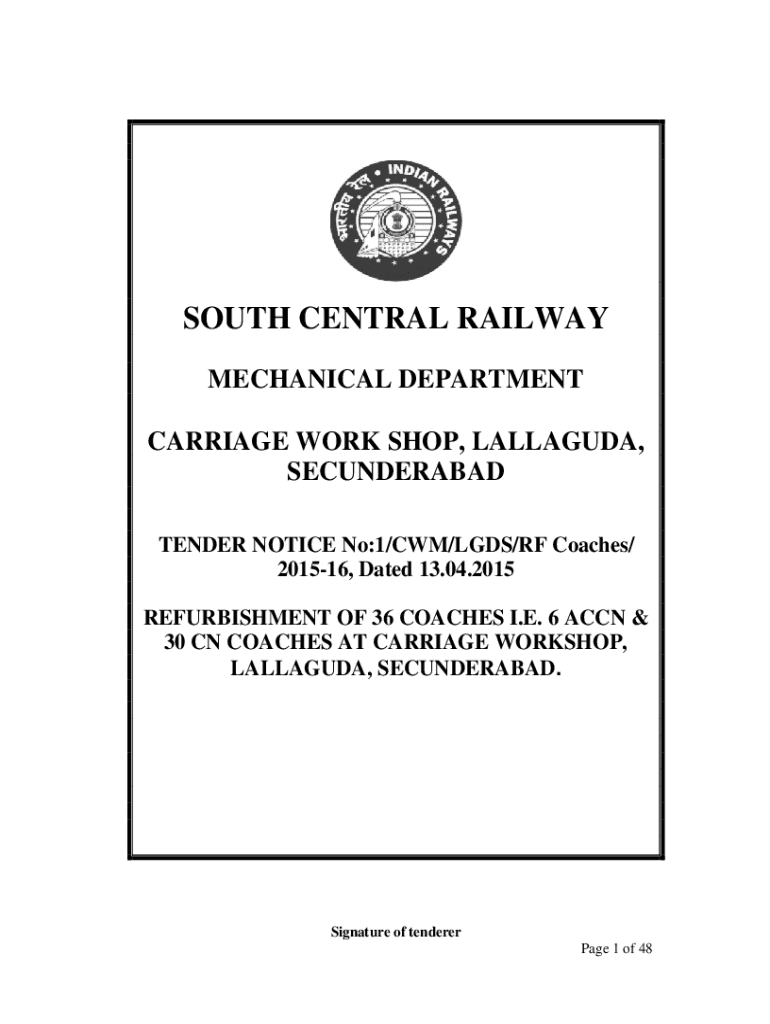 Fillable Online 5/CWM/LGDS/Tr. of LHB - South Central Railway Fax Email ...