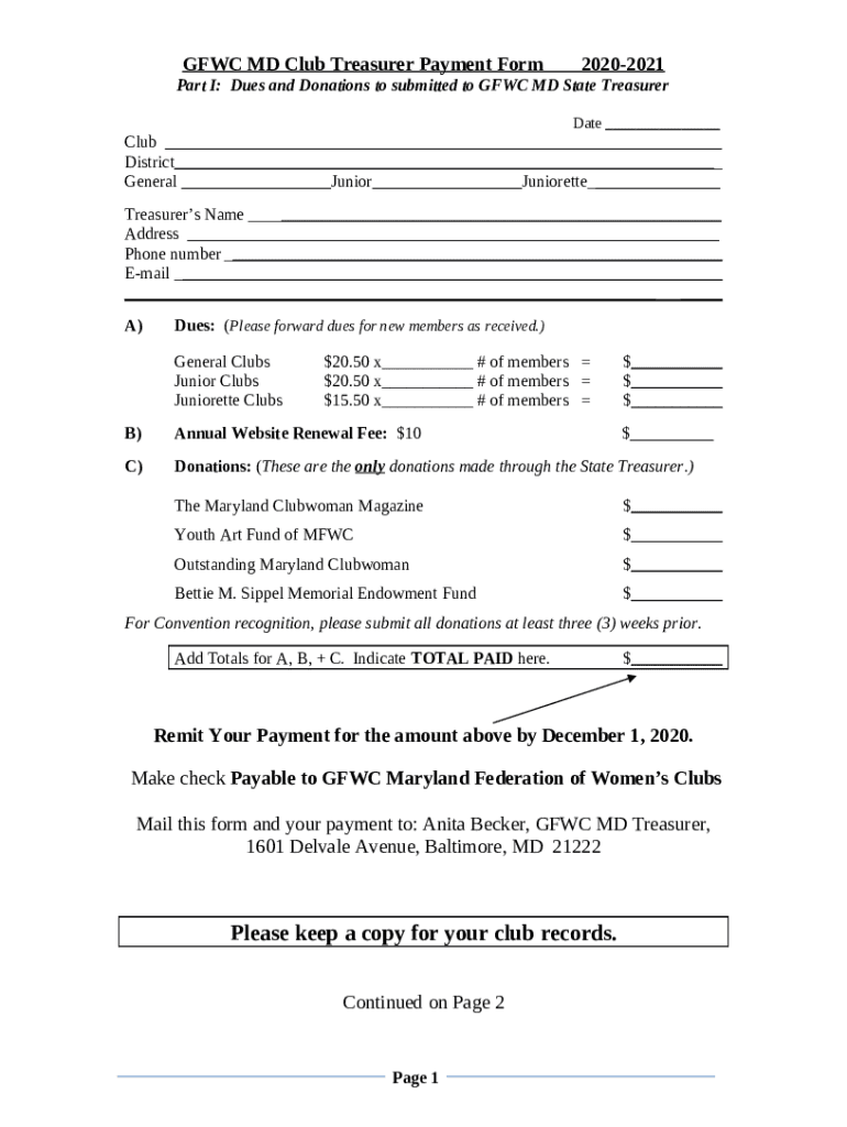 Club Treasurer Payment Doc Template | pdfFiller