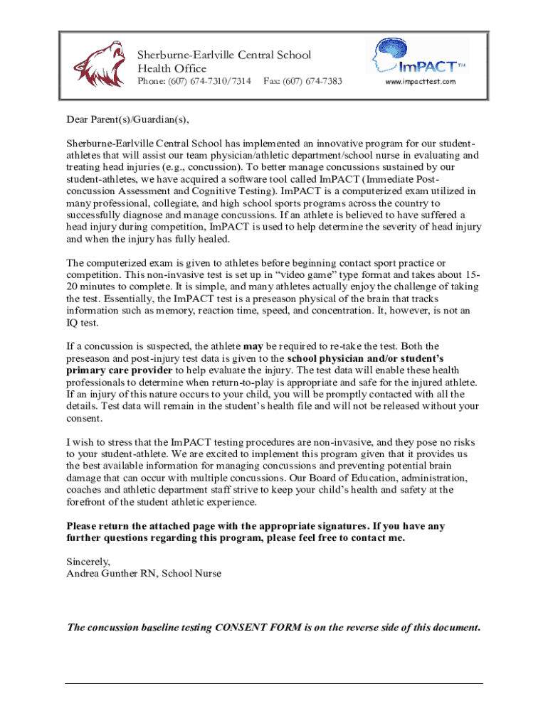 Fillable Online S-E 2023-2024 ImPACT Concussion Form (8/2023) Fax Email ...