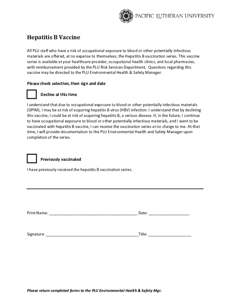 Fillable Online Is Your Hepatitis B Vaccination Program Fully Compliant ...