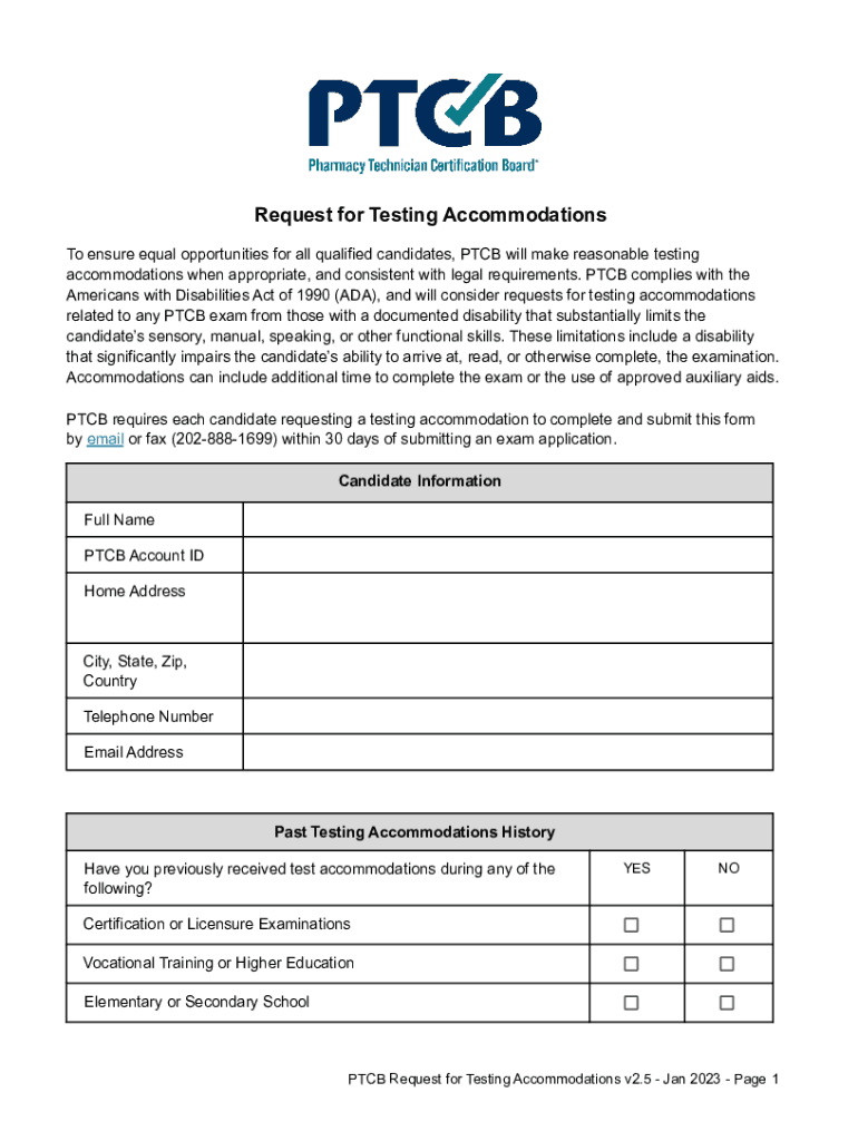 Fillable Online Request for Testing Accommodations Form v2.5 - Jan 2023 ...