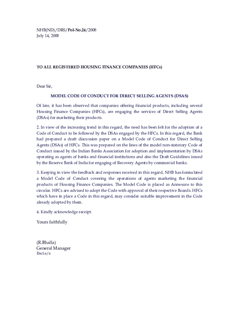 Fillable Online model code of conduct for direct selling agents (dsas ...