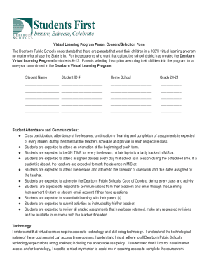 Fillable Online Virtual Learning Program Parent Consent/ Selection Form ...