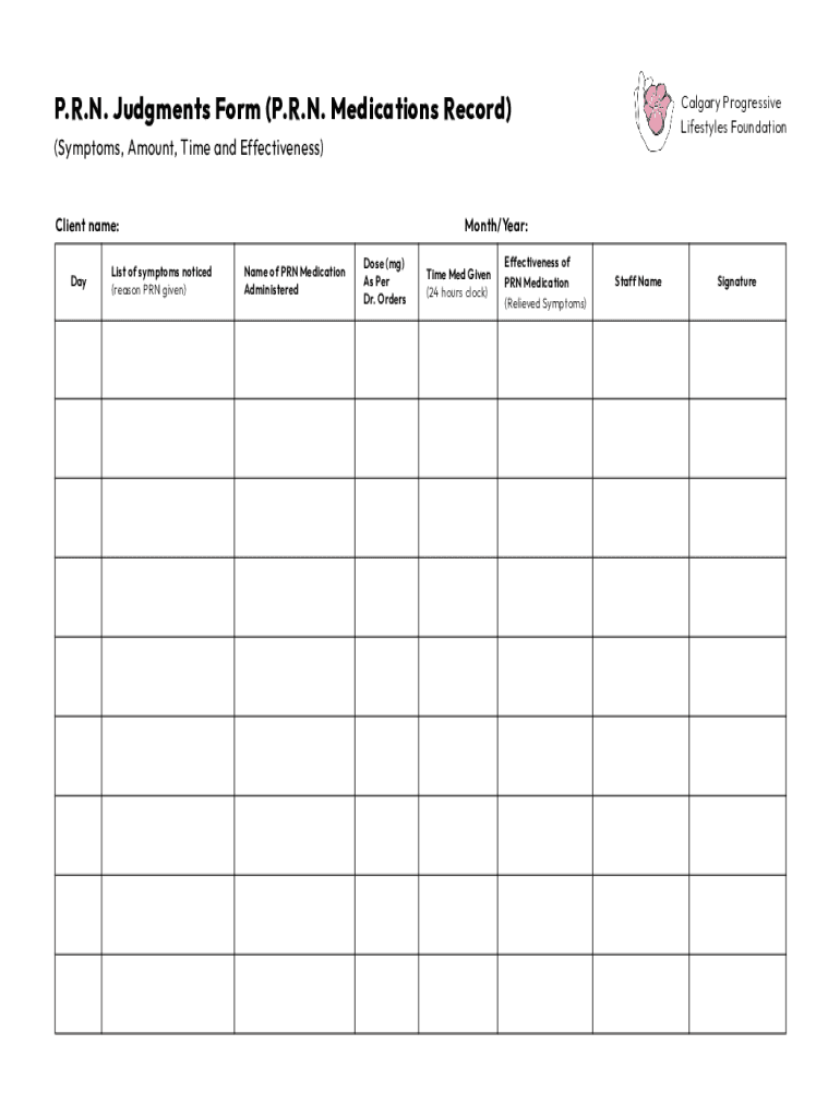Fillable Online P.R.N. Judgments Form (P.R.N. Medications Record) Fax ...