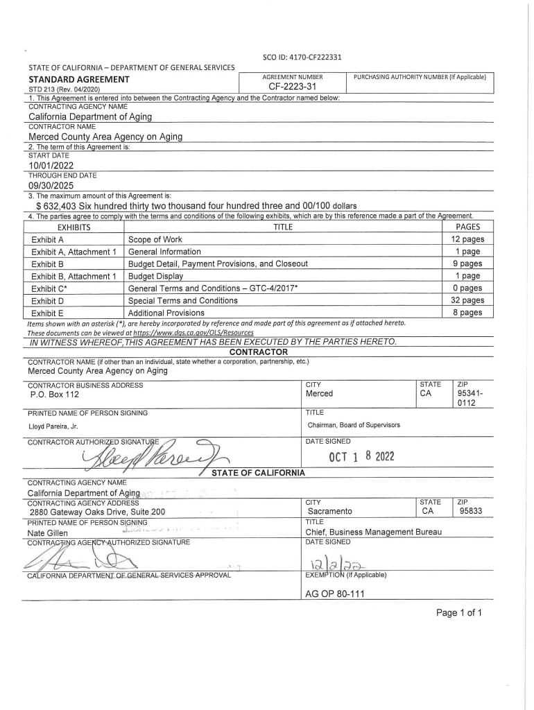 Fillable Online web2 co merced ca STD 213 Standard Agreement Fax Email ...