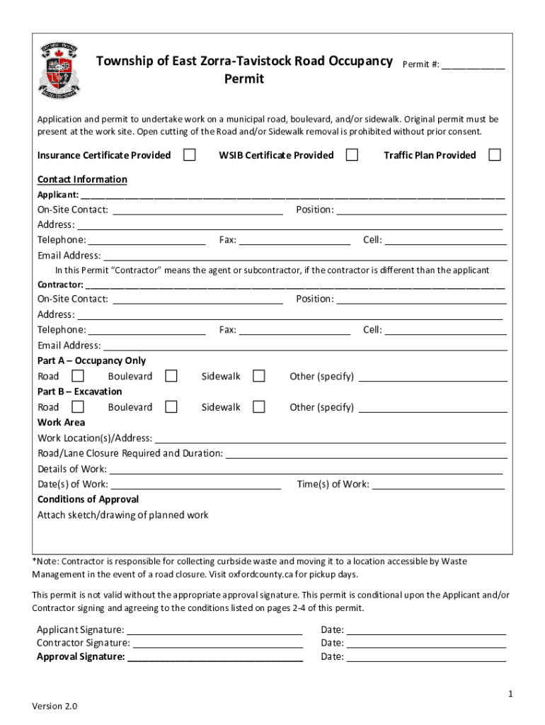 Fillable Online Township of East Zorra-Tavistock Road Occupancy Permit Fax Email Print - pdfFiller