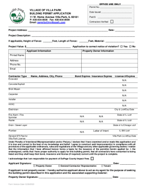 Fillable Online VILLAGE OF VILLA PARK BUILDING PERMIT APPLICATION 11 W ...