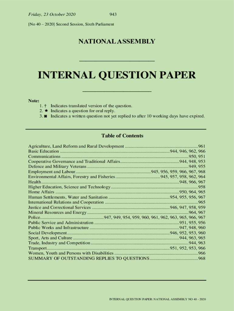 Fillable Online internal question paper: national assembly no 40 - 2020 Fax Email Print - pdfFiller