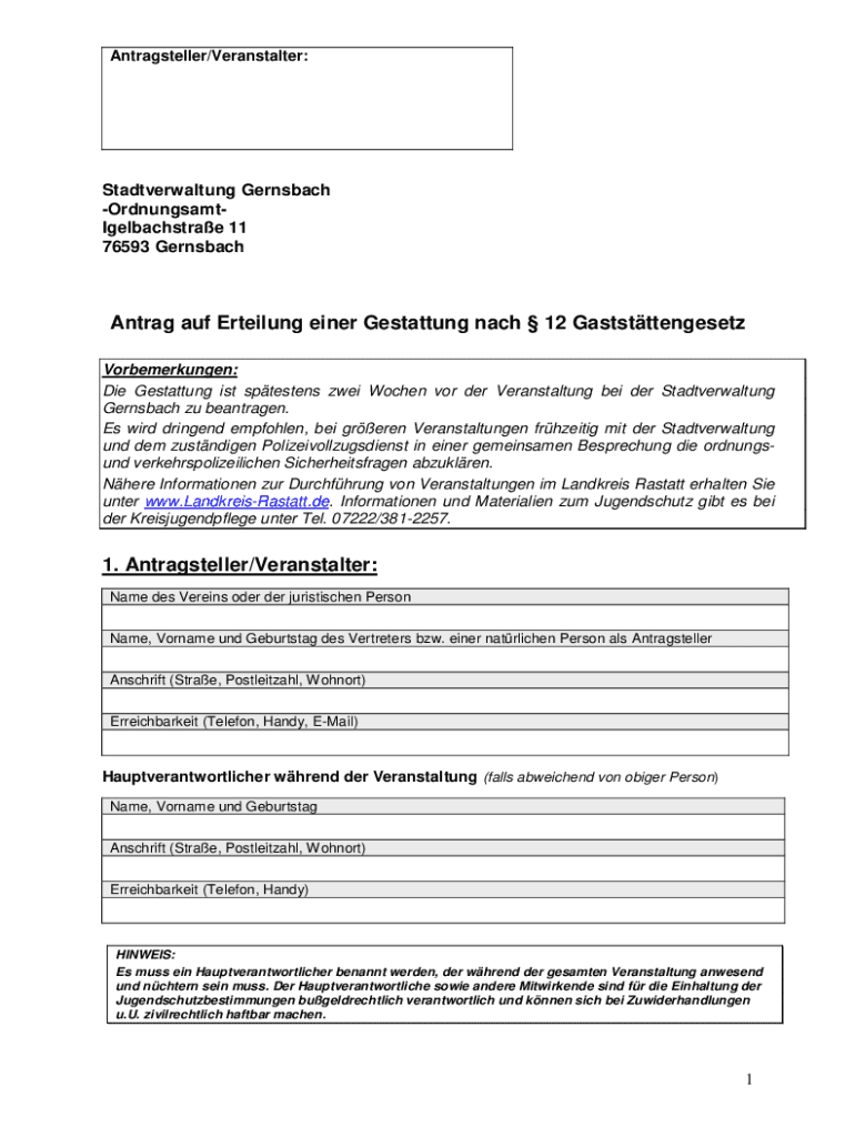 Ausfüllbar Online Antrag auf Erteilung einer Gestattung nach 12 ...