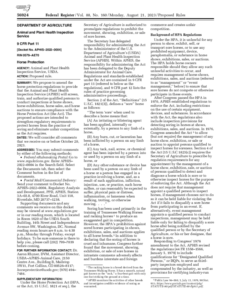 Fillable Online 9 CFR Chapter I -- Animal and Plant Health Inspection ...