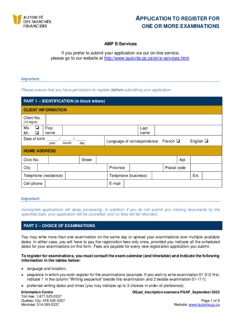Fillable Online lautorite qc Application to register for one or more ...