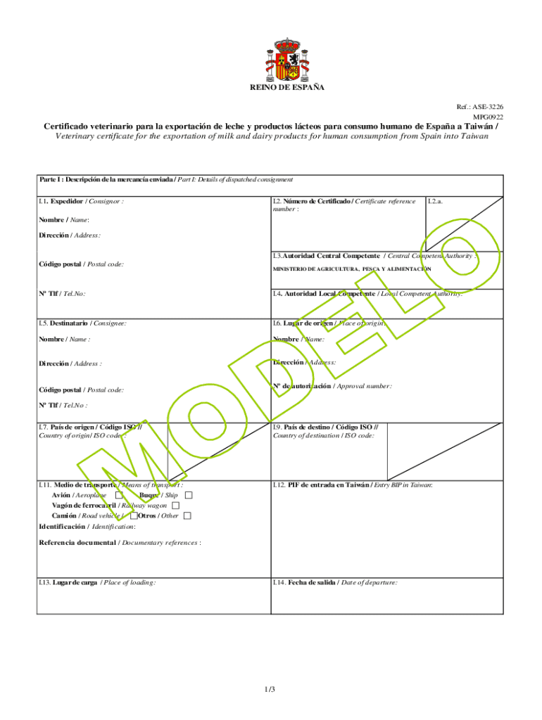 Completable En línea Certificado veterinario para la exportacin de leche y ... Fax Email ...
