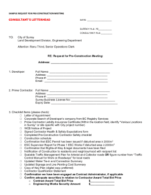 Fillable Online Request for Pre-Construction Meeting Fax Email Print ...