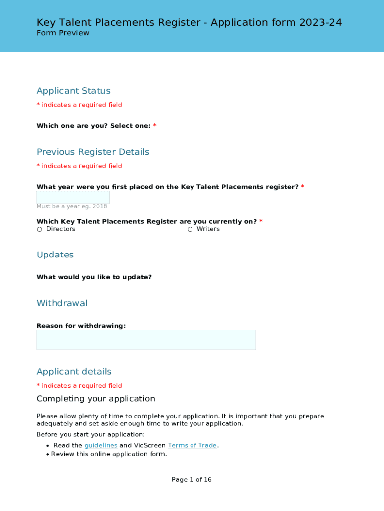 Fillable Online Key Talent Placements Register - Application form 2023 ...