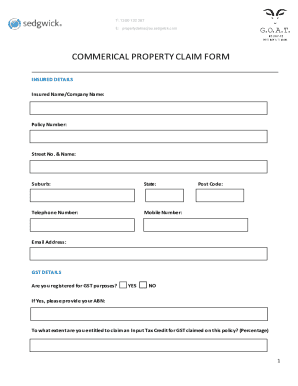 Fillable Online COMMERICAL PROPERTY CLAIM FORM Fax Email Print - pdfFiller