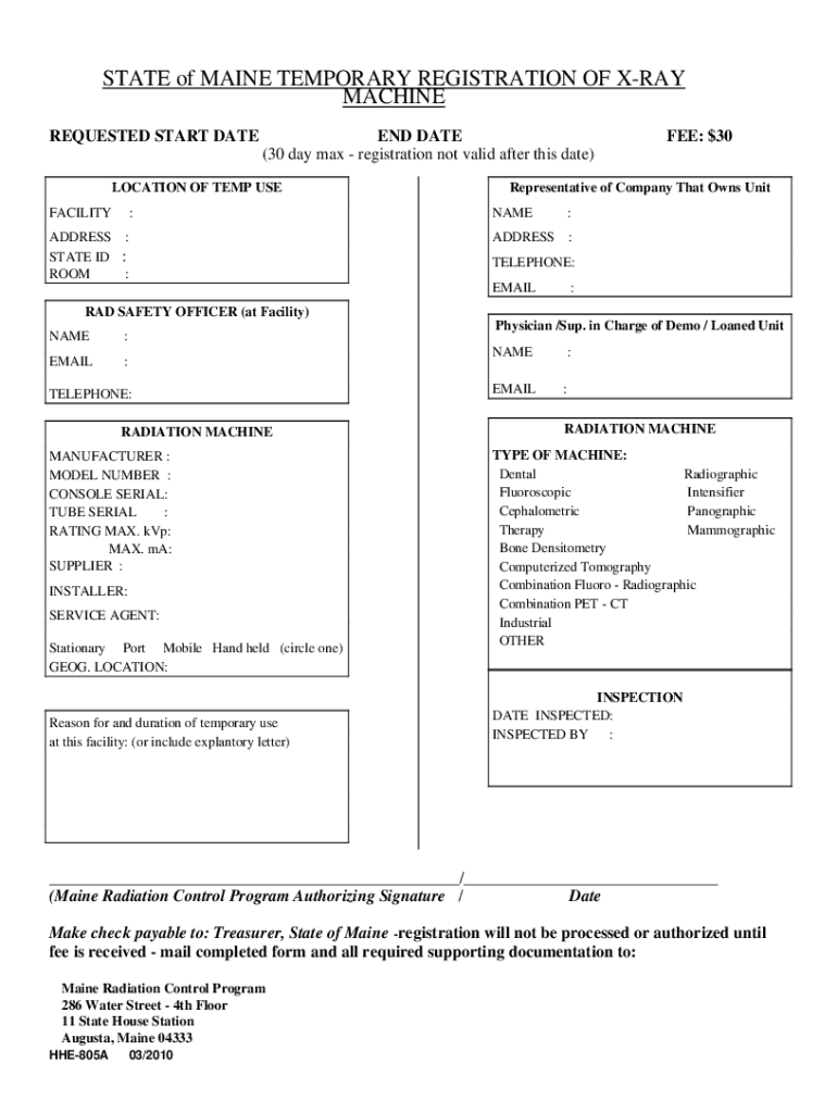 Fillable Online hhe-805a Temporary Registration of X-Ray Machine. ... Fax Email Print - pdfFiller