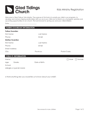 Fillable Online Children's Ministry Registration Form Template Fax ...