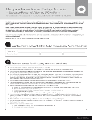 Fillable Online Macquarie Transaction and Savings AccountsExecutor ...