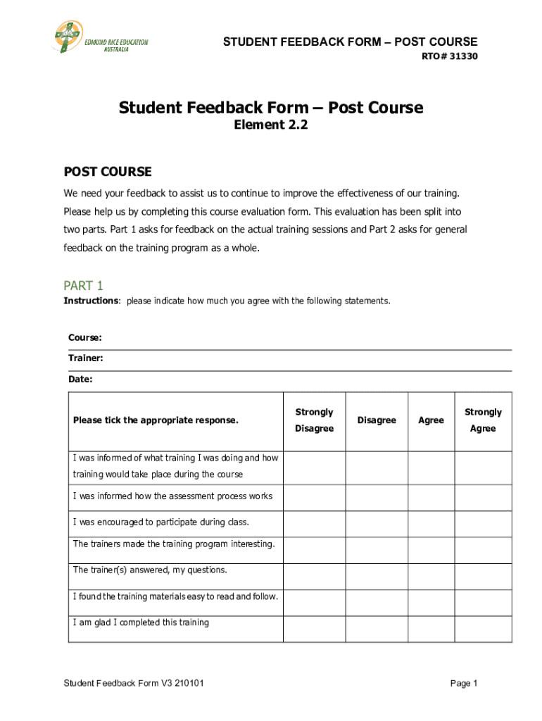 Fillable Online Student Feedback Form Post Course Fax Email Print - pdfFiller