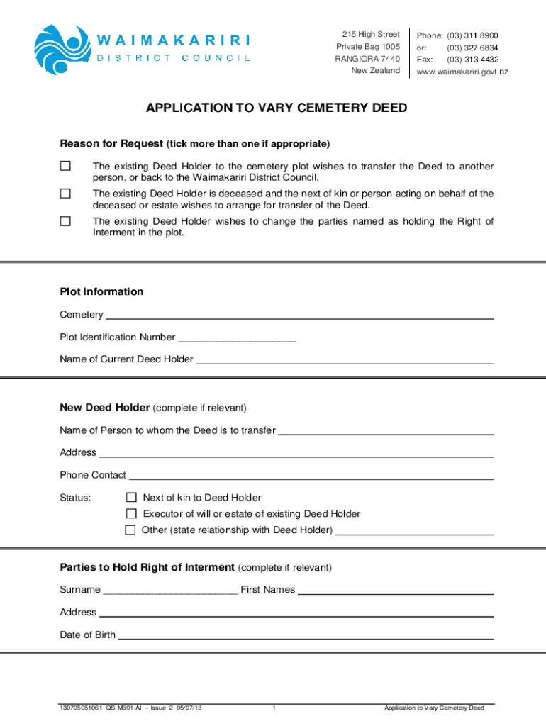 Fillable Online QS-M301-AH Application to Purchase a Cemetery Plot ...