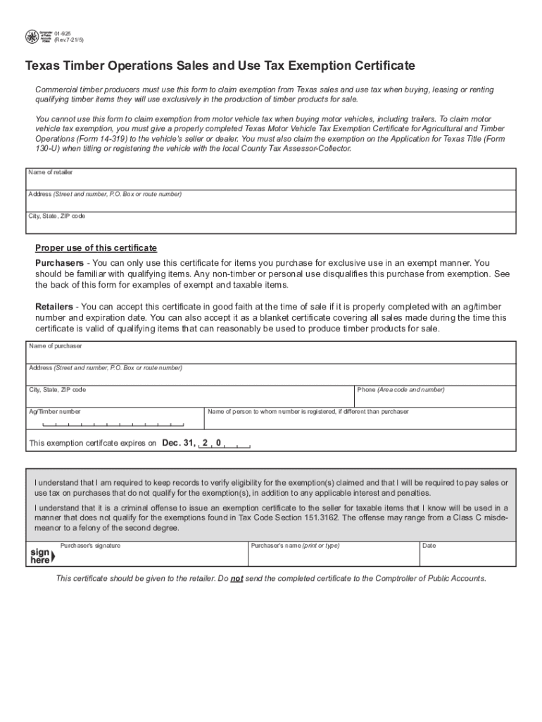 Form 01-925 Texas Timber Operations Sales and Use Tax: Fill out & sign ...