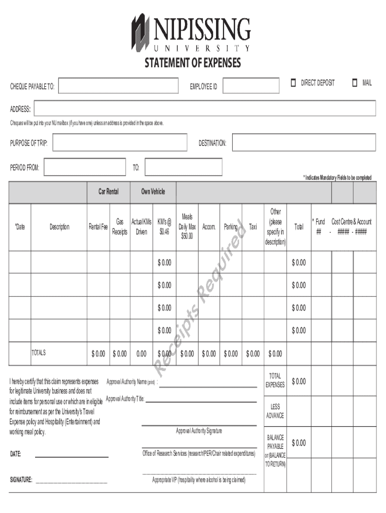 Fillable Online Statement of Expense. Fillable Statement of Expense ...