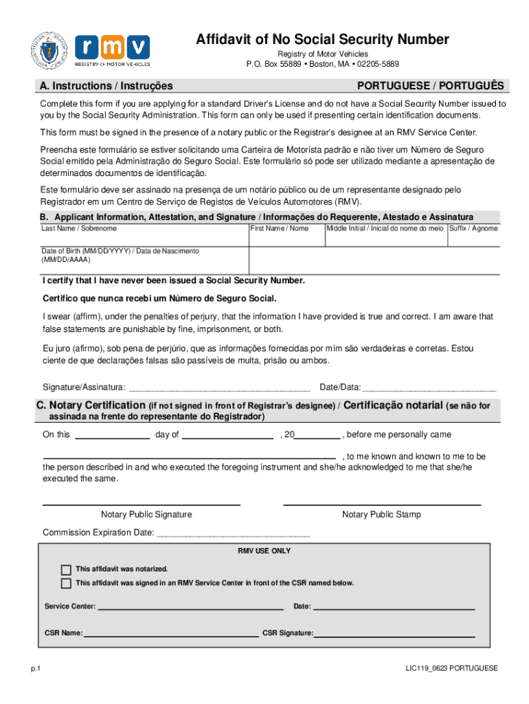 Preenchível Disponível Affidavit of No Social Security Number ...