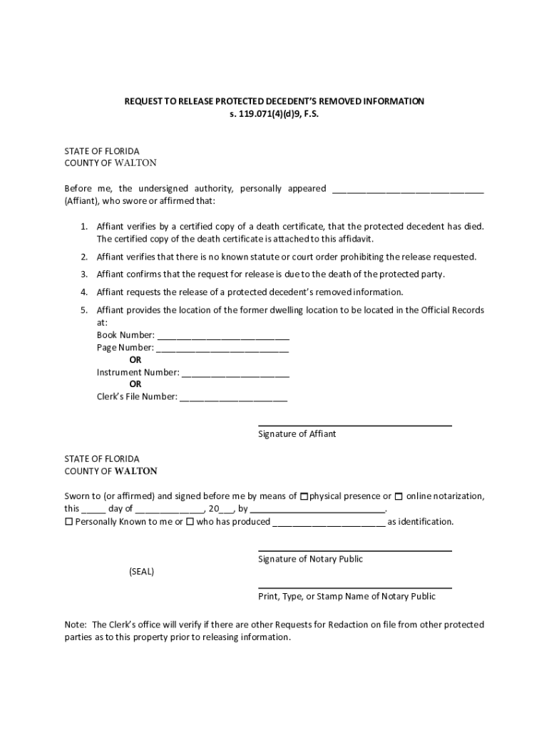 Fillable Online florida department of state - public records exemption ...