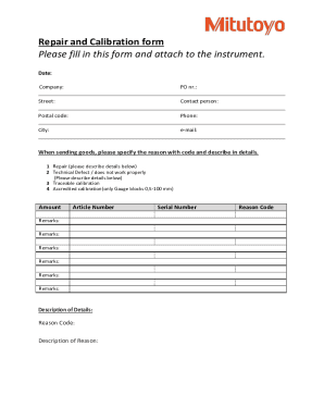 Fillable Online Repair and Calibration form Please fill in this ... Fax ...