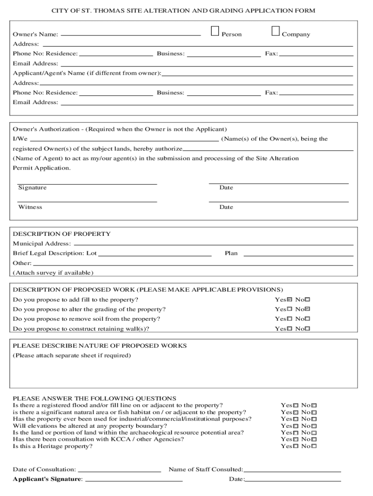 Fillable Online city of st. thomas site alteration and grading application form Fax Email Print ...