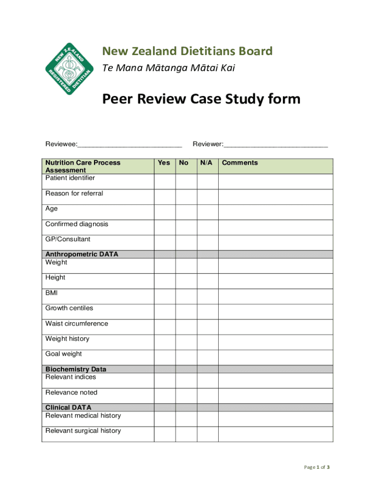 Fillable Online dietitiansboard org Peer Review Case Study form Fax ...