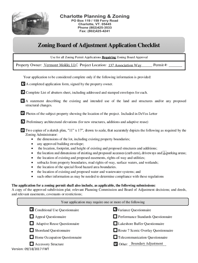 Fillable Online Zoning Board of Adjustment Application for Development ...