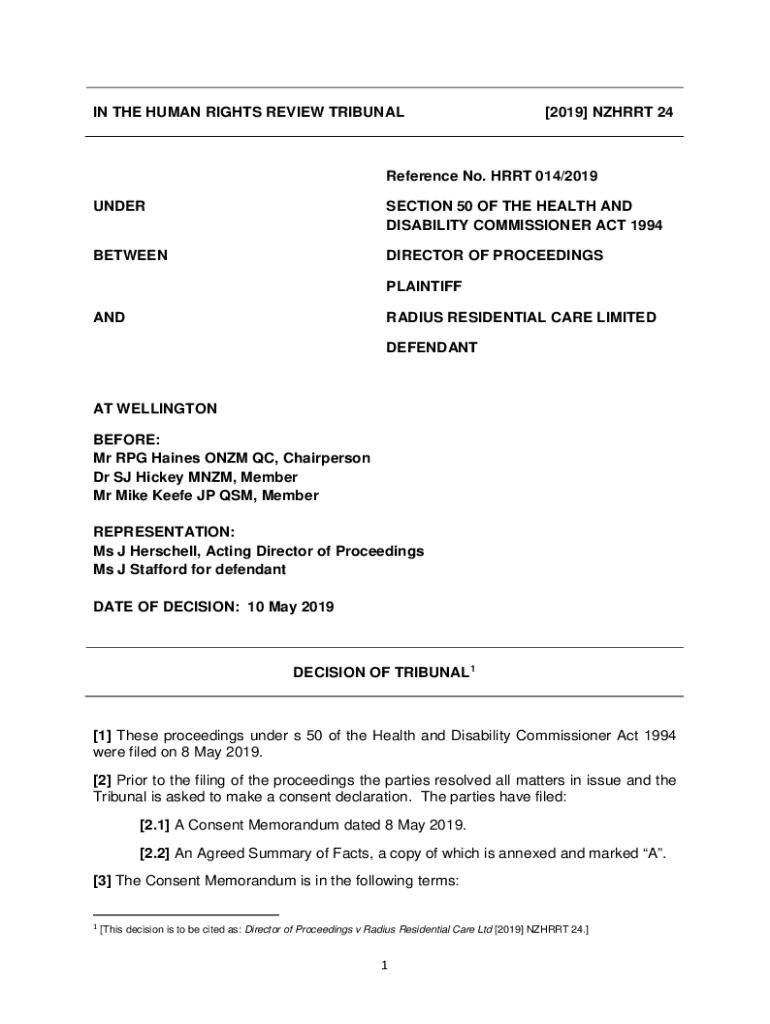 Fillable Online The Human Rights Review Tribunal and the rights of ...