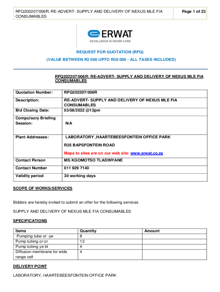 Fillable Online rfq202207/006r: re-advert- supply and delivery of nexus ... Fax Email Print ...