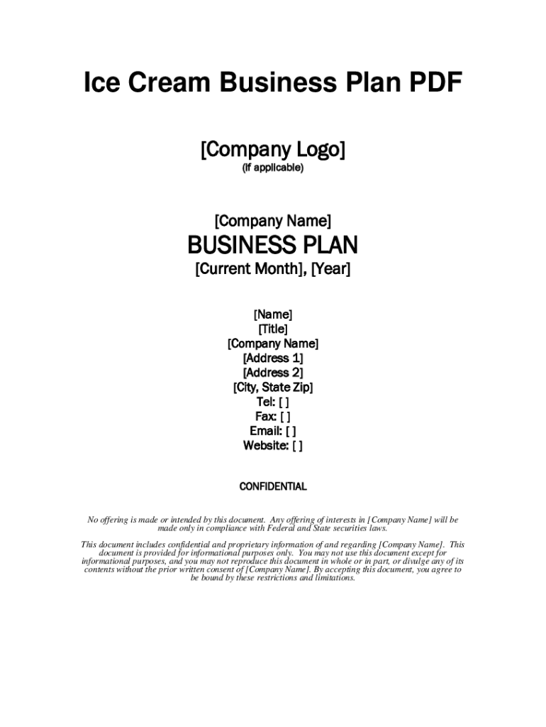 Fillable Online Ice Cream Business Plan PDF Fax Email Print - pdfFiller