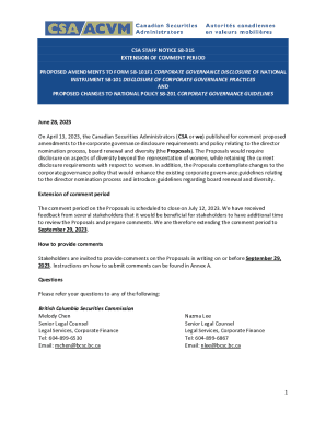 Fillable Online CSA Staff Notice 58-315 Extension of Comment - Period ...