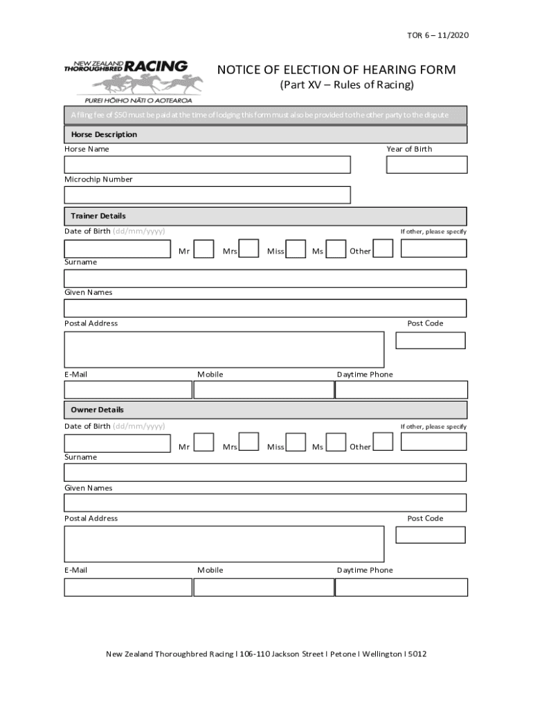 Fillable Online TOR - NOTICE OF ELECTION OF HEARING FORM Fax Email ...