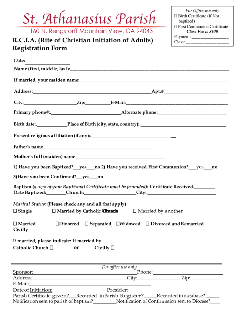 Fillable Online Rite of Christian Initiation of Adults (RCIA)Faith ...