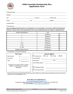 Fillable Online CSNS Associate Membership Plus Application Form Fax ...